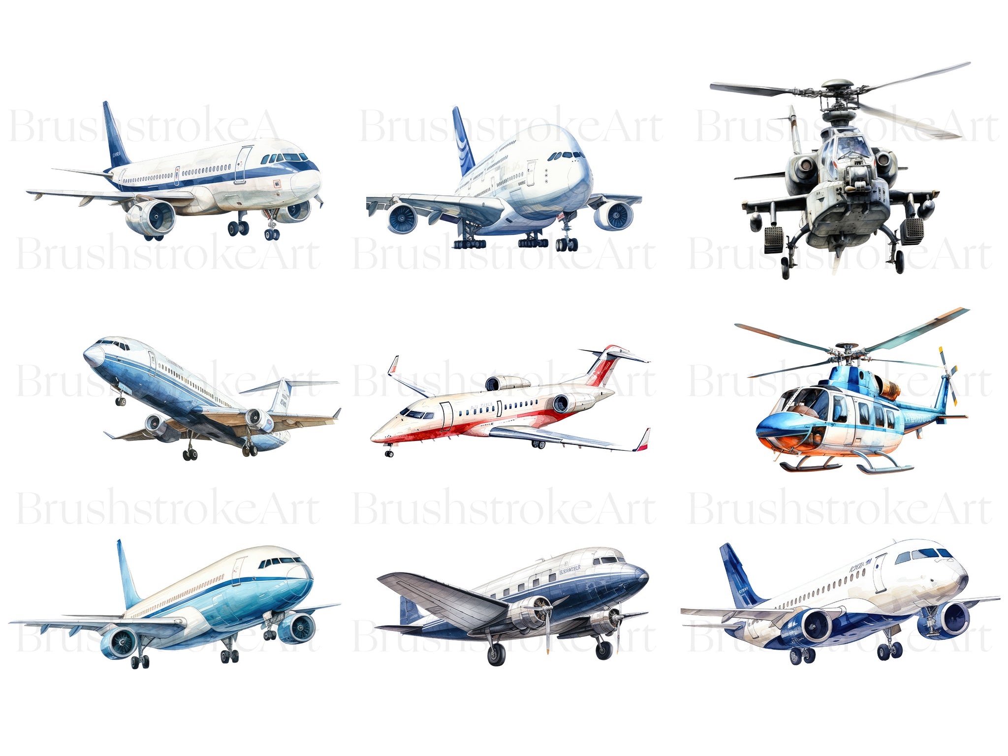 Watercolor Aircraft Clipart, Vintage Plane, Helicopter PNG – Clipartset