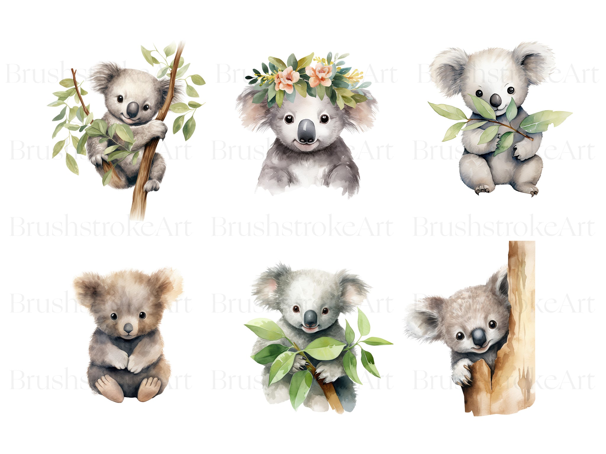 Watercolor Koala Clipart, Cute Koala, Baby Animal Nursery – Clipartset