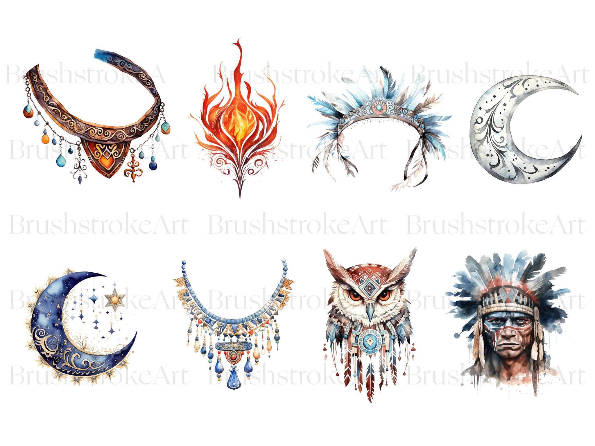 Watercolor Tribal Clipart, Native Indian, Tribal Tattoos PNG – Clipartset