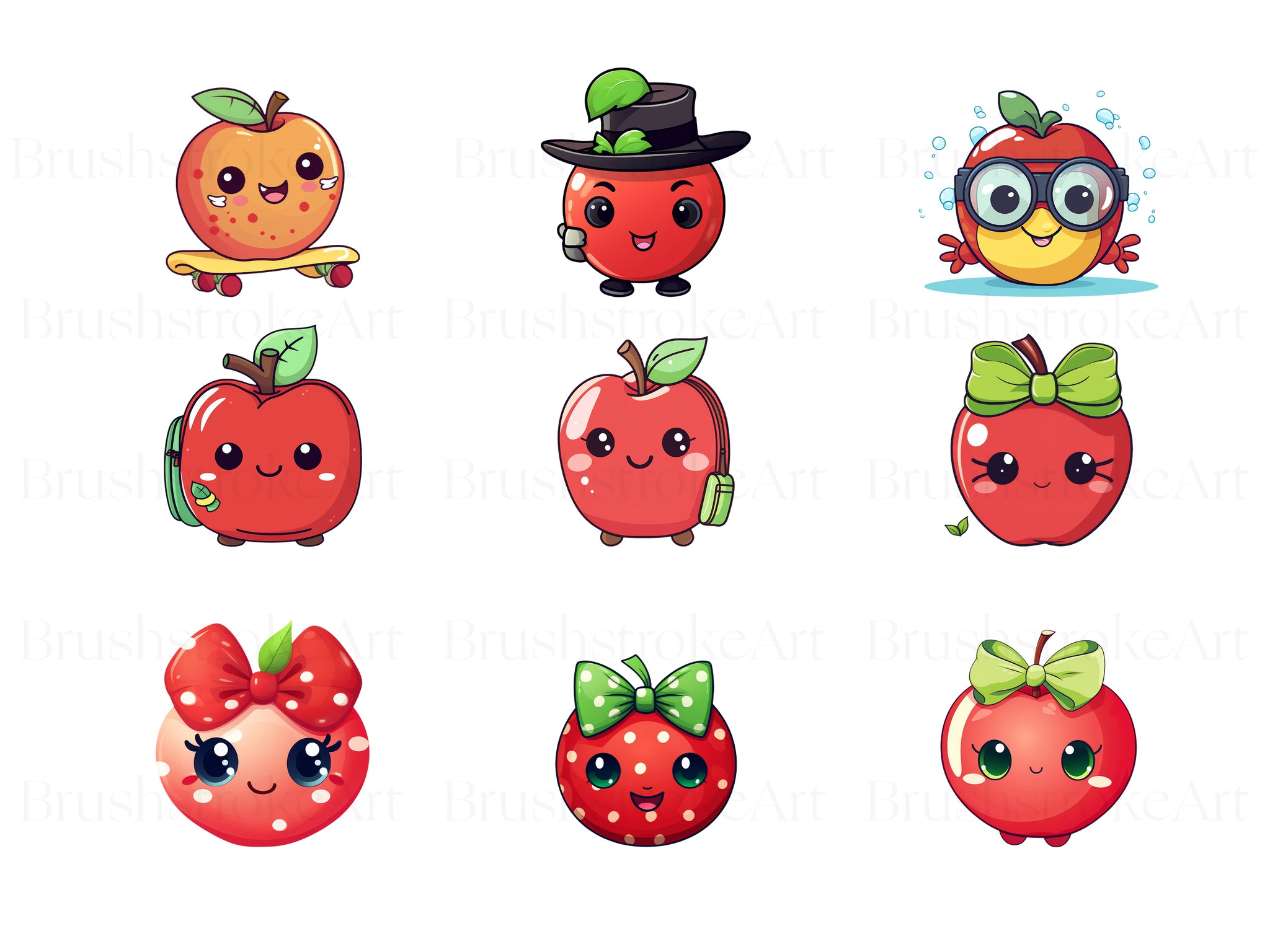 Cute Apple Clipart, Red Apple Fruit, Happy Fruit, Apple PNG – Clipartset