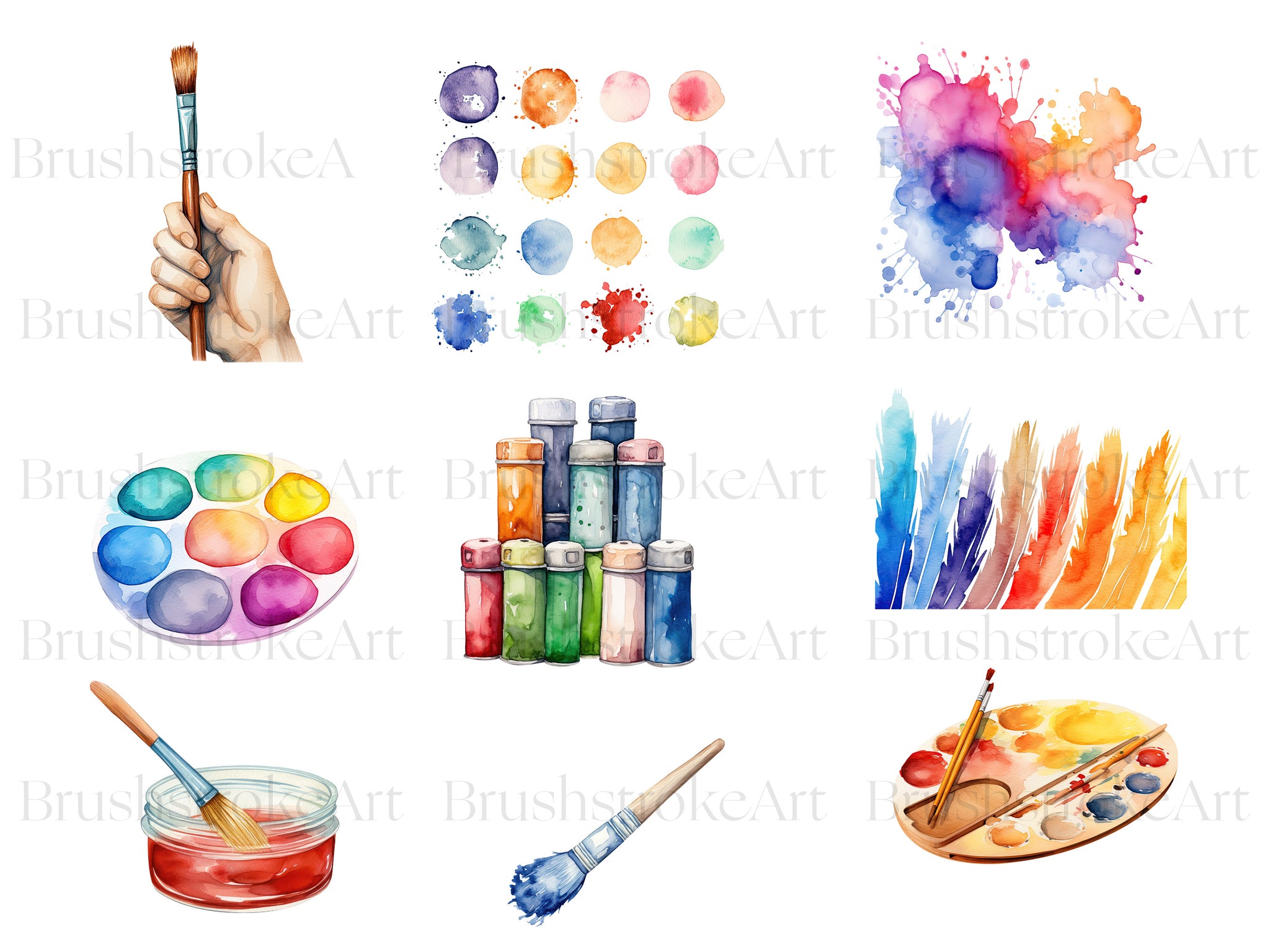 Watercolor Painting Clipart, Paint Brush, Palette, Artist – Clipartset