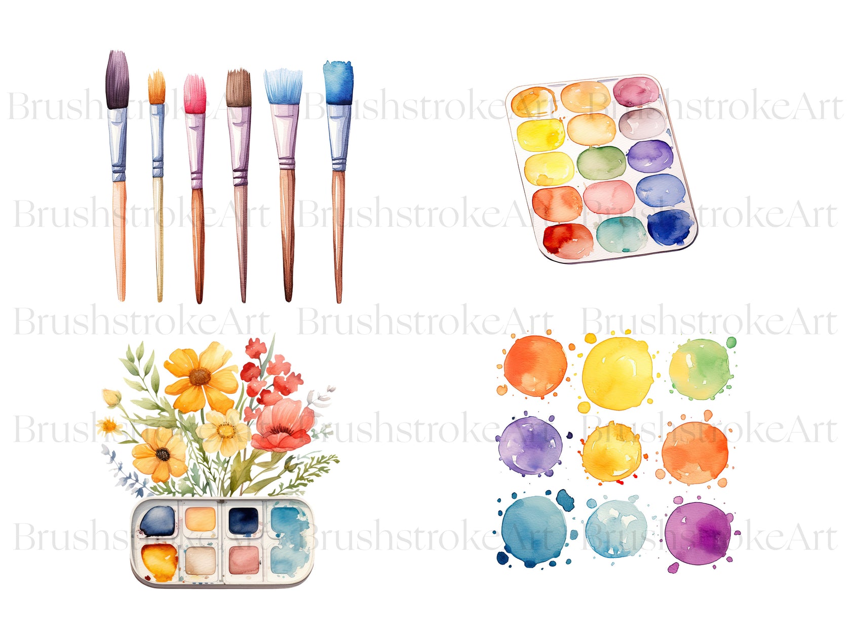 Watercolor Painting Clipart, Paint Brush, Palette, Artist – Clipartset