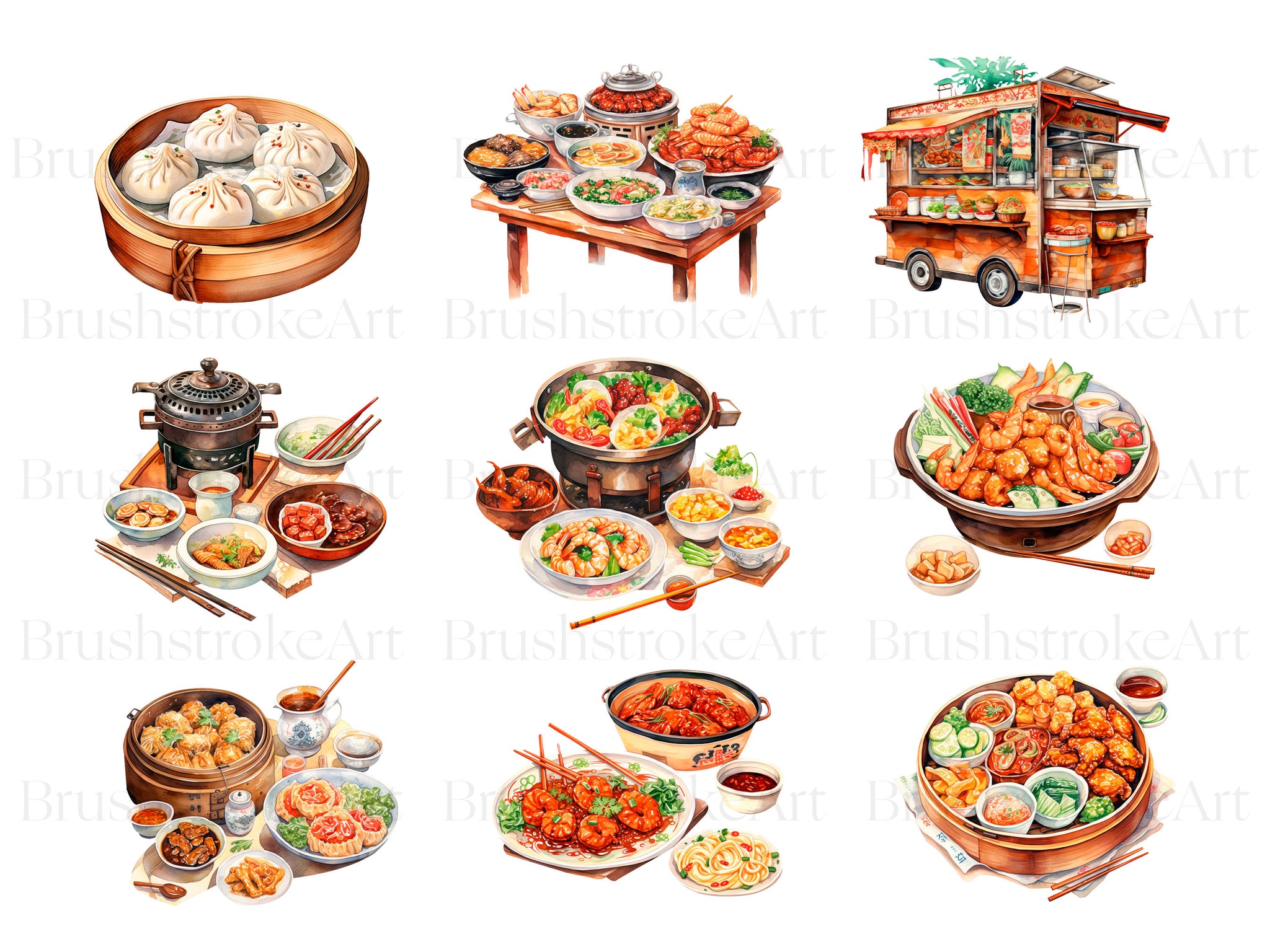 29 Watercolor Chinese Food Clipart, Noodles, Asian Cuisine, Fried Rice ...