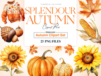 Watercolor Autumn Clipart, Fall Leaves, Pumpkin, Autumn PNG – Clipartset