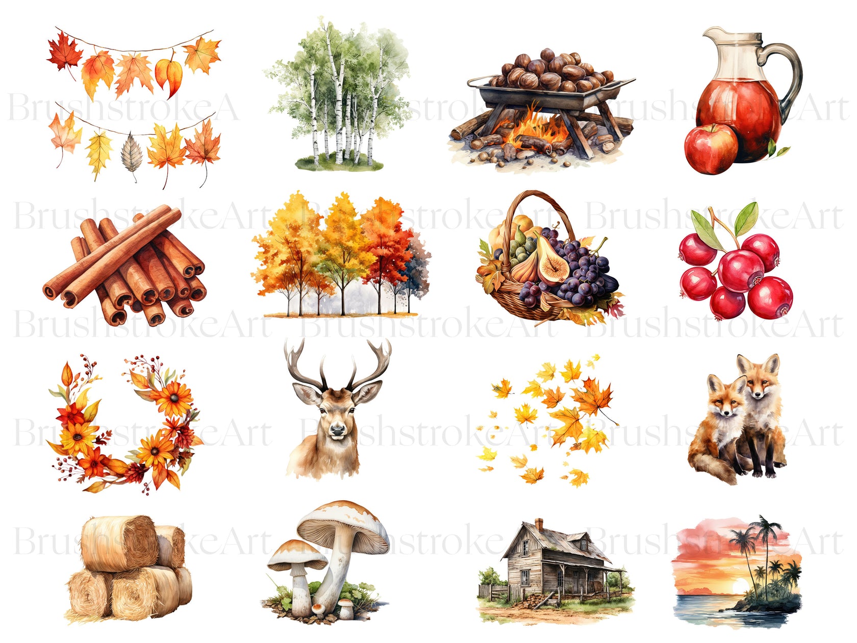 55 Watercolor Autumn Clipart, Autumn, Pumpkin, Floral Clipart, Autumn ...