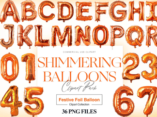 Foil Balloon Clipart, Gold Balloon Alphabet, Foil Numbers, Birthday Pa ...