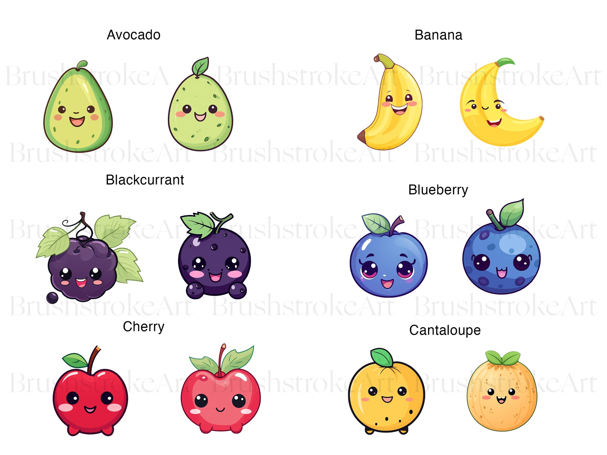 Cute Fruit Clipart, Smiling Fruit Happy, Kawaii Fruit PNG – Clipartset
