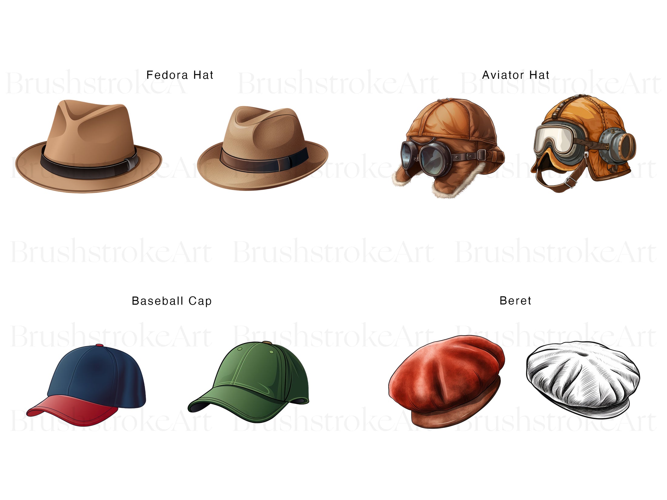 Hats Illustration Clipart, Cowboy Hat Clipart, Baseball Hat – Clipartset