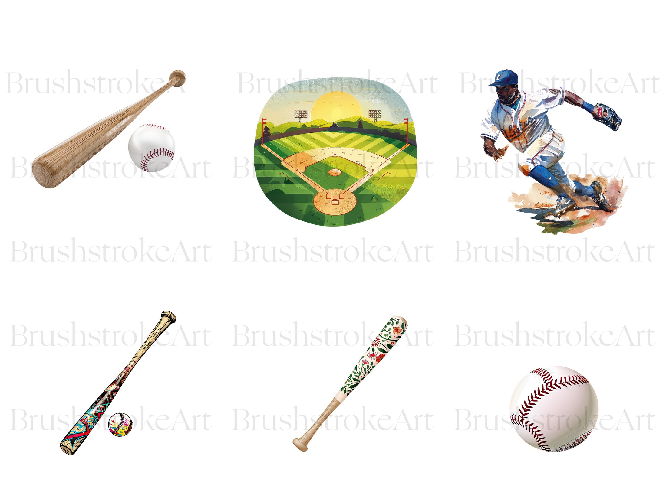 Watercolor Baseball Clipart, Baseball Bat PNG, Gloves, Baseball Player ...