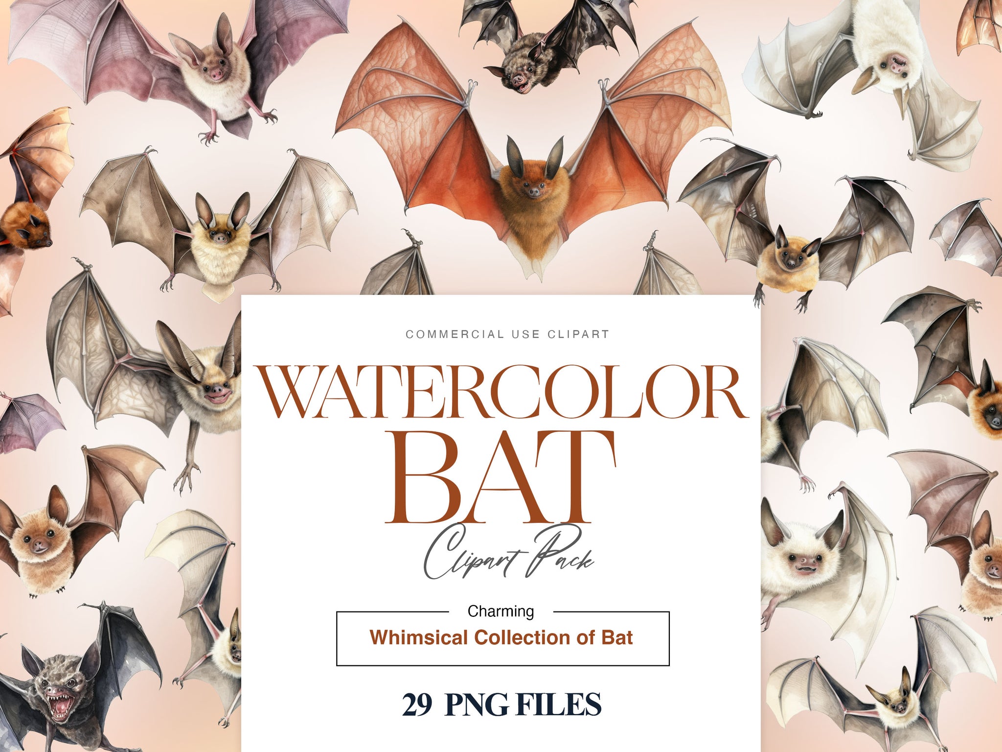 Watercolor Bat Clipart, Halloween Bat PNG, Bat Illustration – Clipartset