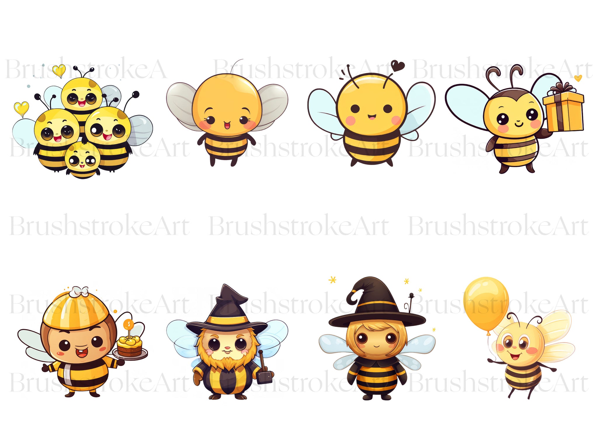 Kawaii Bee Clipart, Honeybee, Cute Bumble Bee, Cartoon Bee – Clipartset