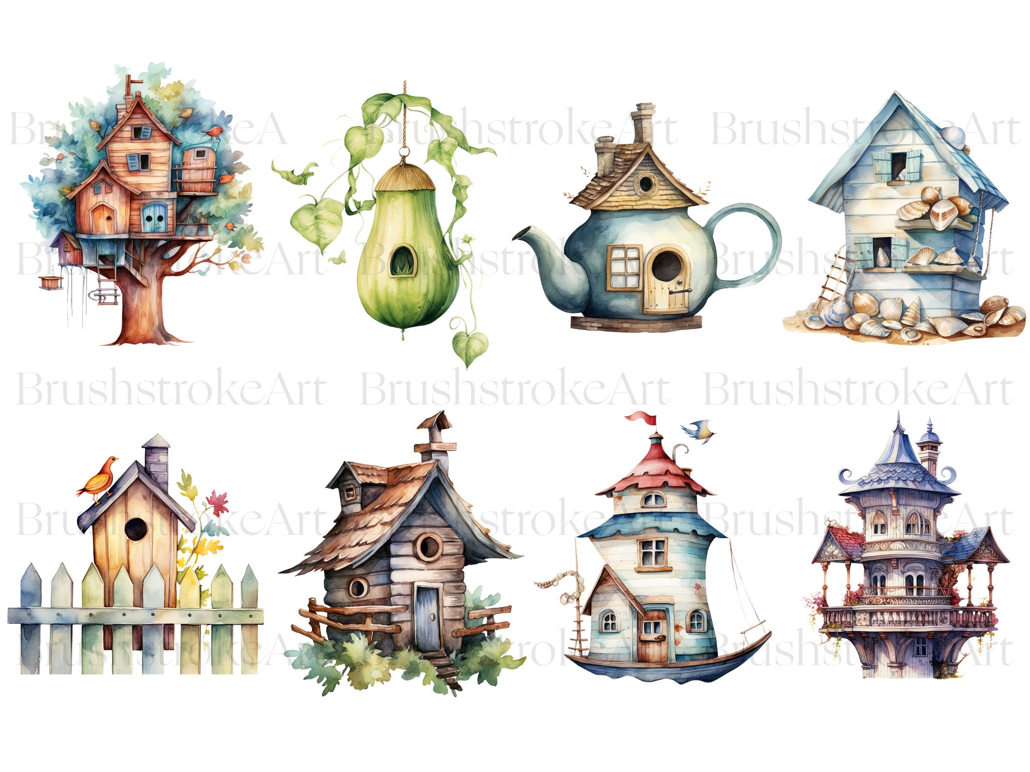 Watercolor Bird House Clipart, Spring Birds, House PNG, Tree – Clipartset