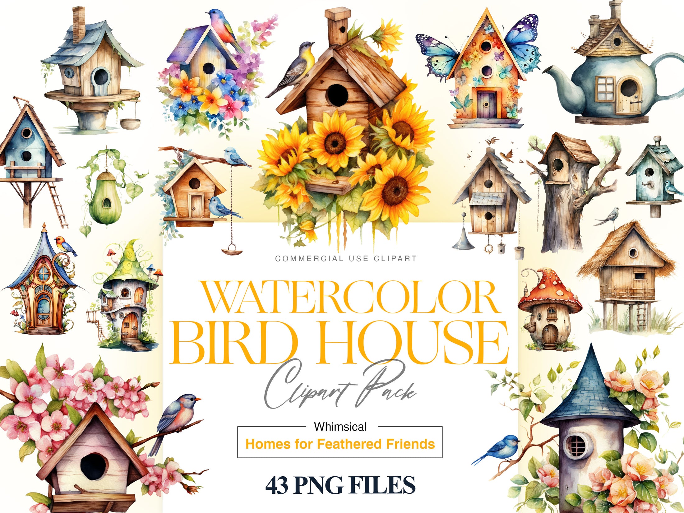Watercolor Bird House Clipart, Spring Birds, House PNG, Tree – Clipartset