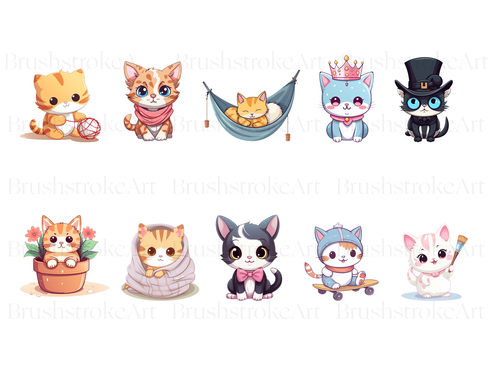 Kawaii Cat Clipart, Cute Kitten PNG, Kawaii Birthday Cats – Clipartset