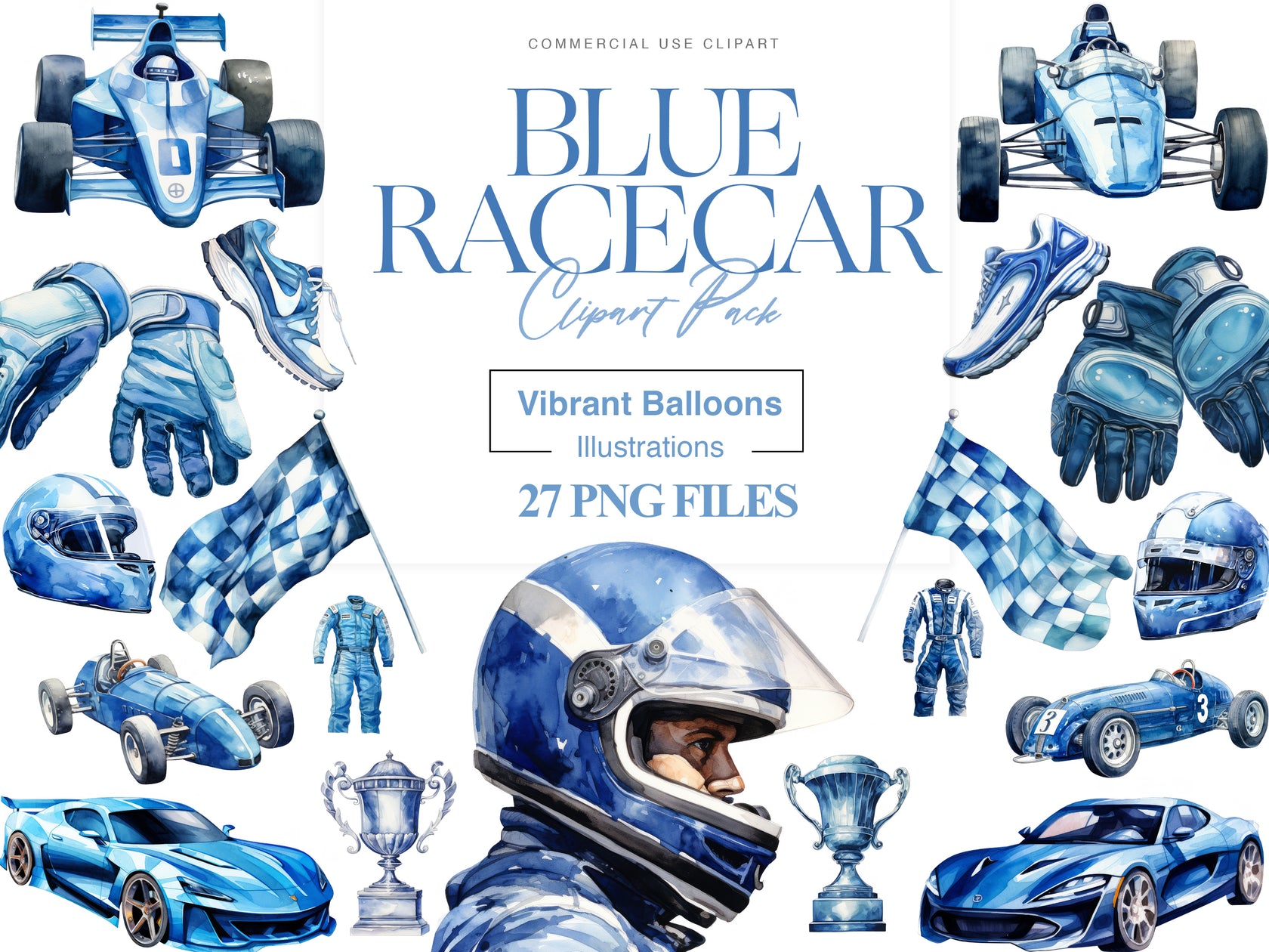Blue Racing Car Clipart, Vintage Car, Racer PNG, Sports Car – Clipartset