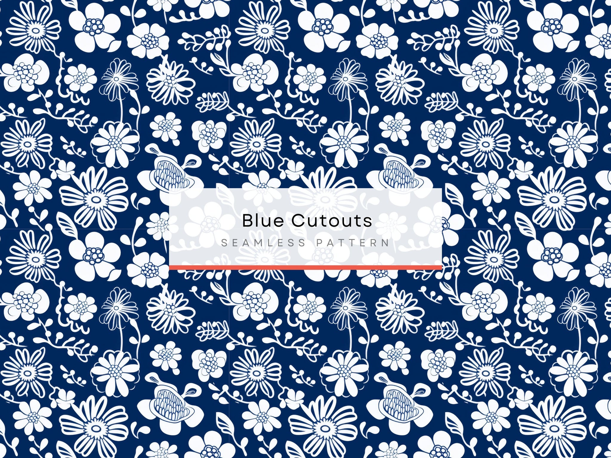 Blue Cutouts Seamless Patterns, Abstract Floral, Flower Design – Clipartset