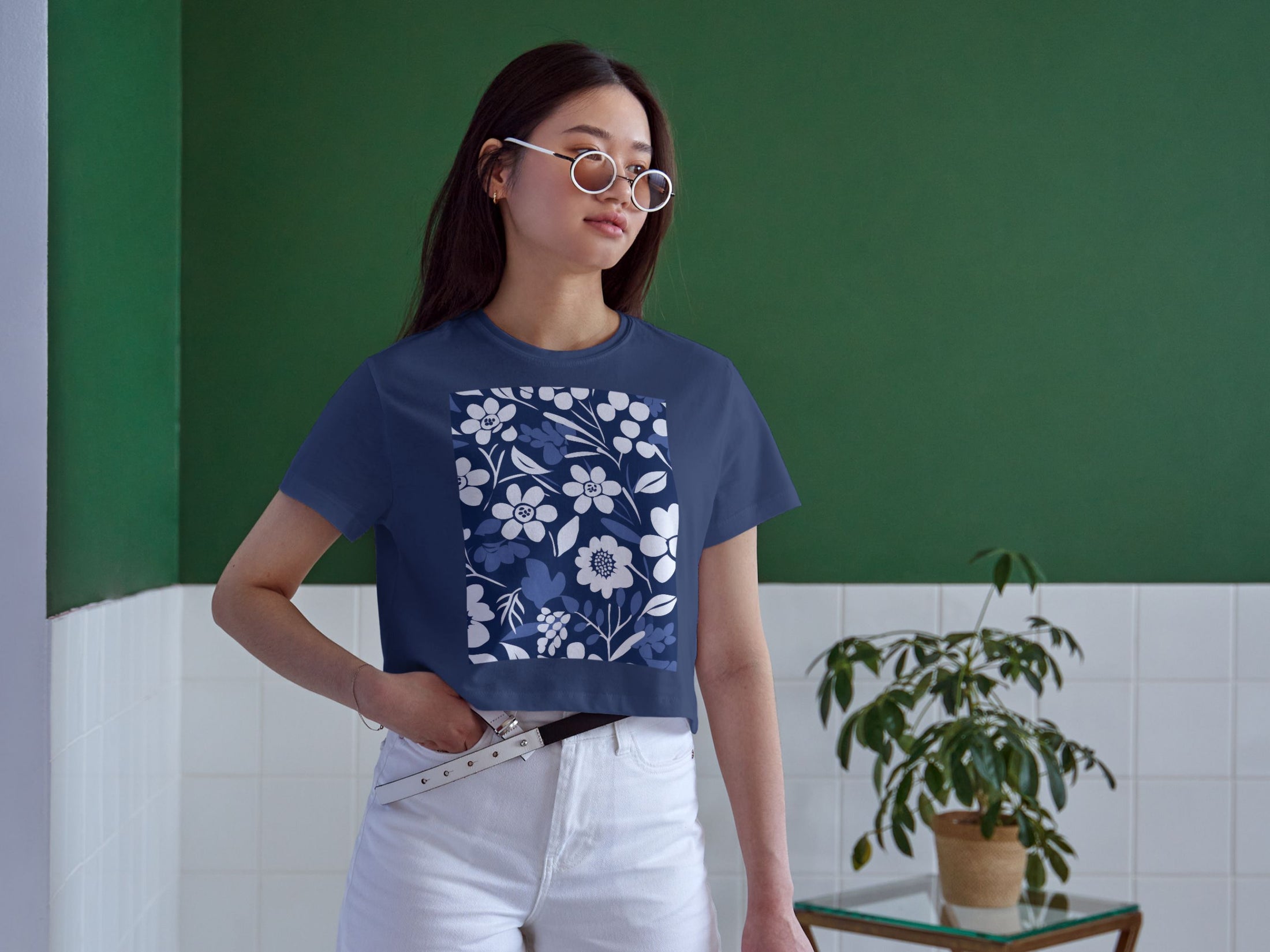 Blue Cutouts Seamless Patterns, Abstract Floral, Flower Design – Clipartset