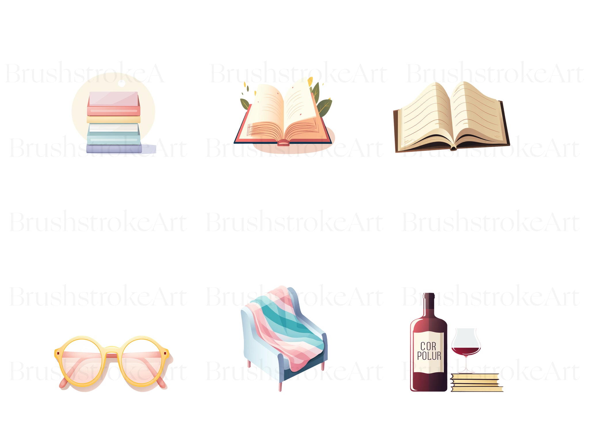 Book Illustration Clipart, Library, Cozy Reading Stickers – Clipartset