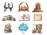 Watercolor Reading Clipart, Bookshelf PNG, Reading Books – Clipartset