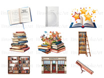 Watercolor Reading Clipart, Bookshelf PNG, Reading Books – Clipartset