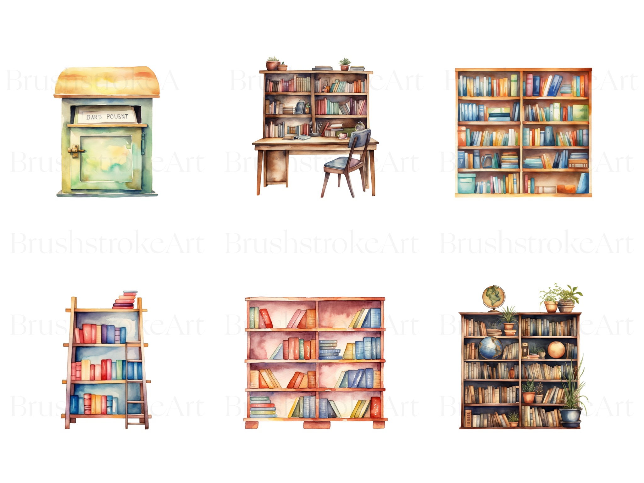 Watercolor Library Clipart, Cozy Book Reading, Library Book – Clipartset