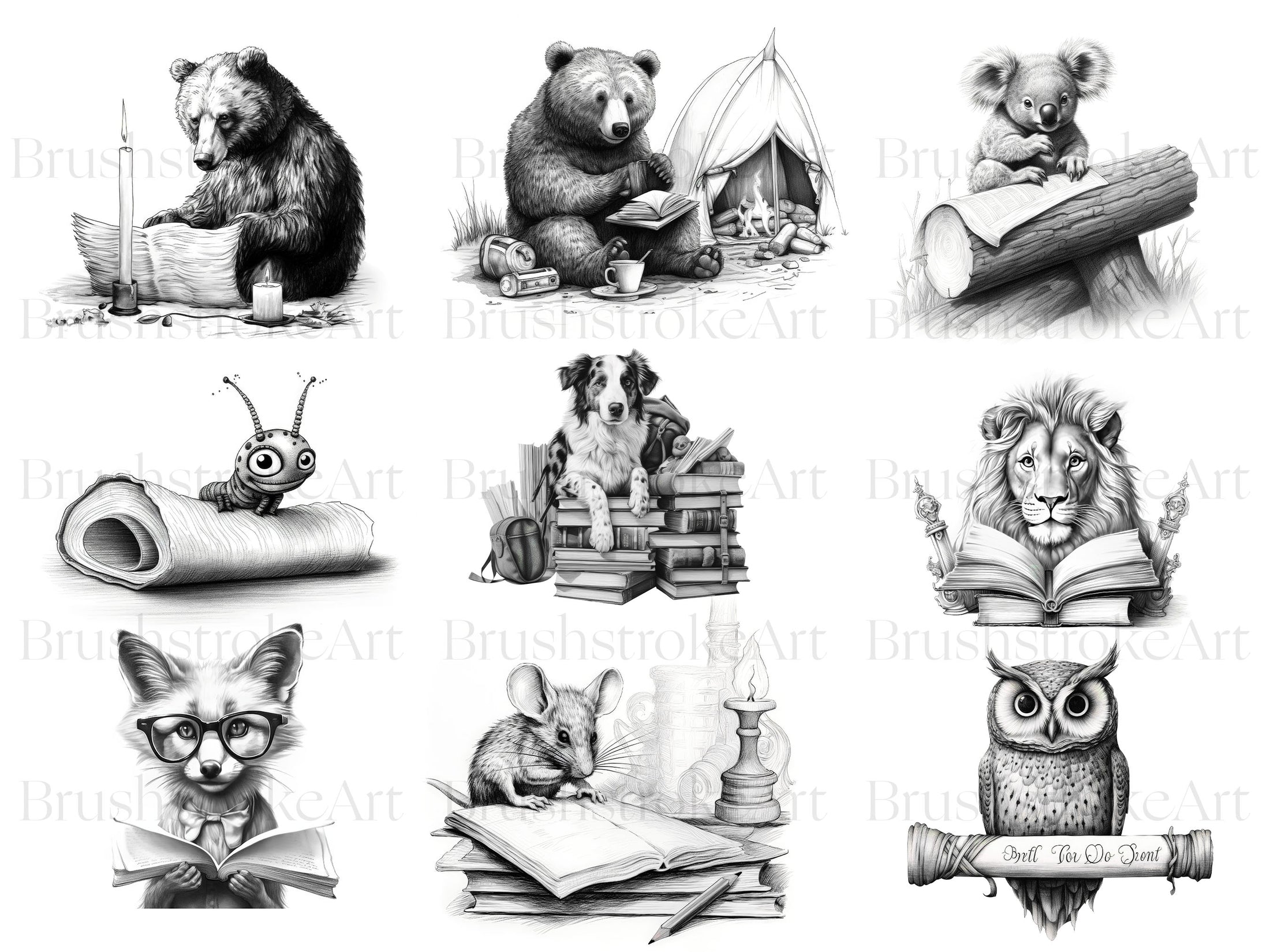 Reading Book Loving Animals Clipart, Lion, Animal Fantasy, Book-loving ...