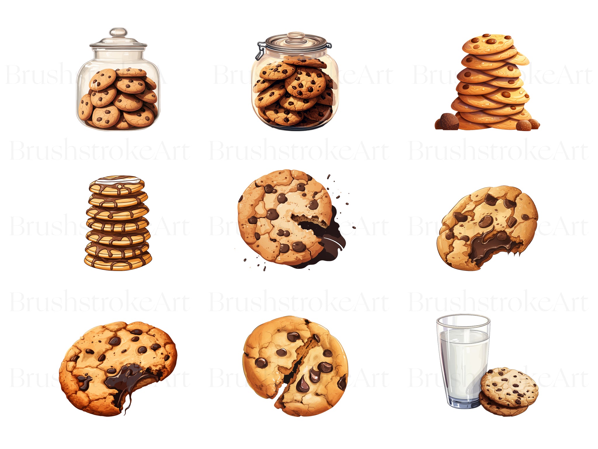 Watercolor Cookie Clipart, Choco Chip Cookie, Yummy Cookies – Clipartset