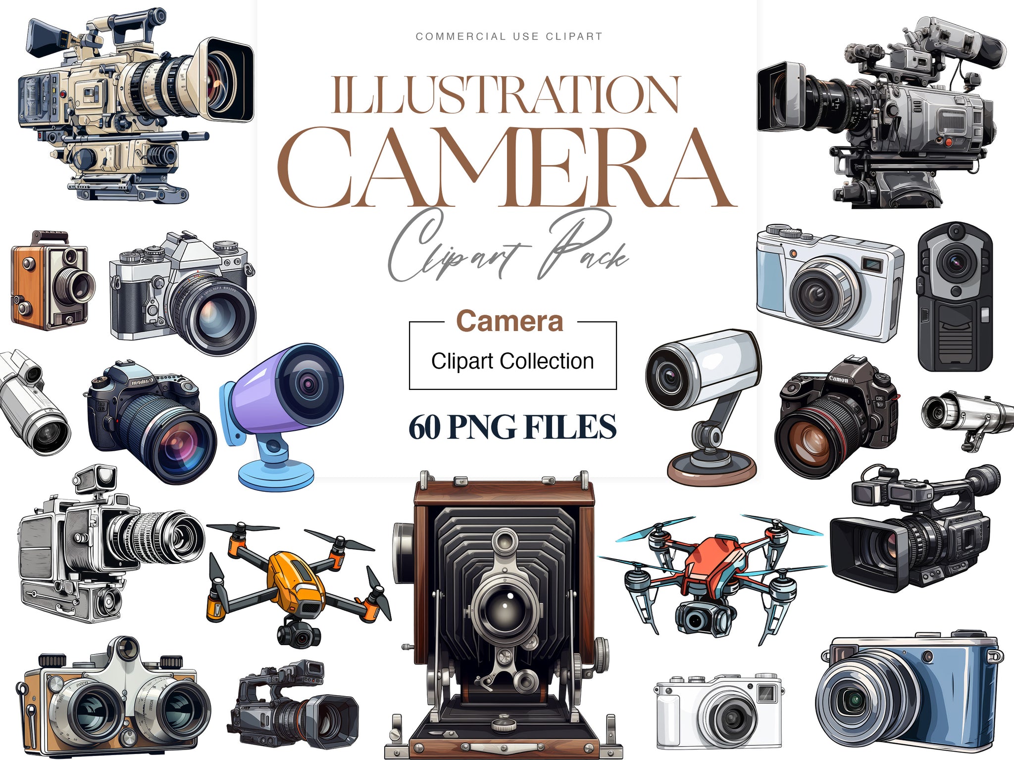 Photo Camera Clipart, Vintage Camera PNG, Digital Camera – Clipartset