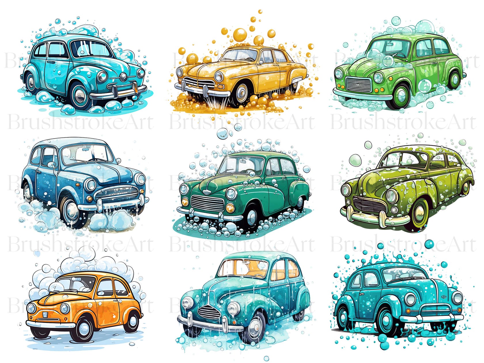 Watercolor Car Wash Clipart, Red Car, Illustration, Vintage Car, Washi ...