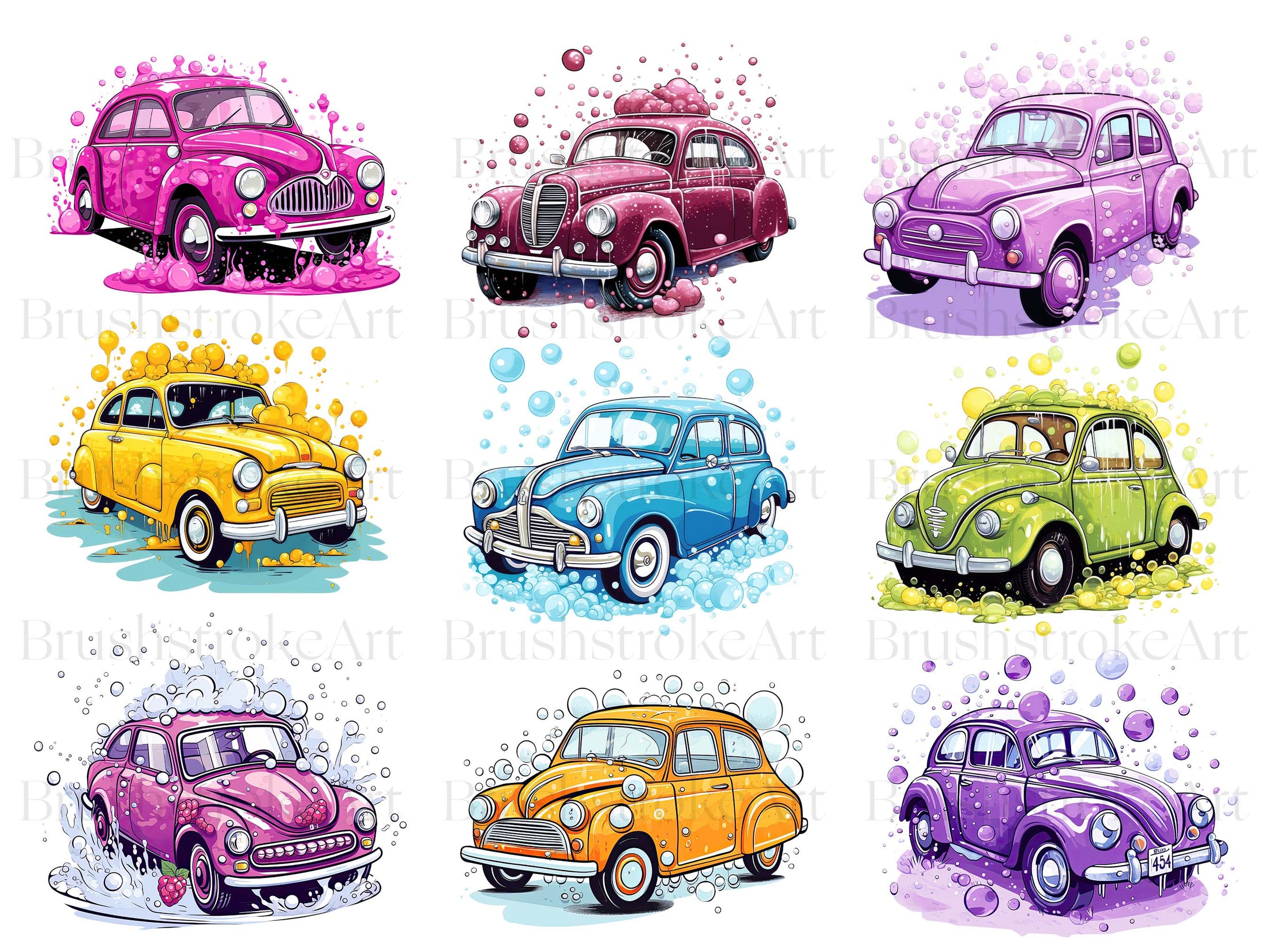 Watercolor Car Wash Clipart, Red Car, Illustration, Vintage Car, Washi ...