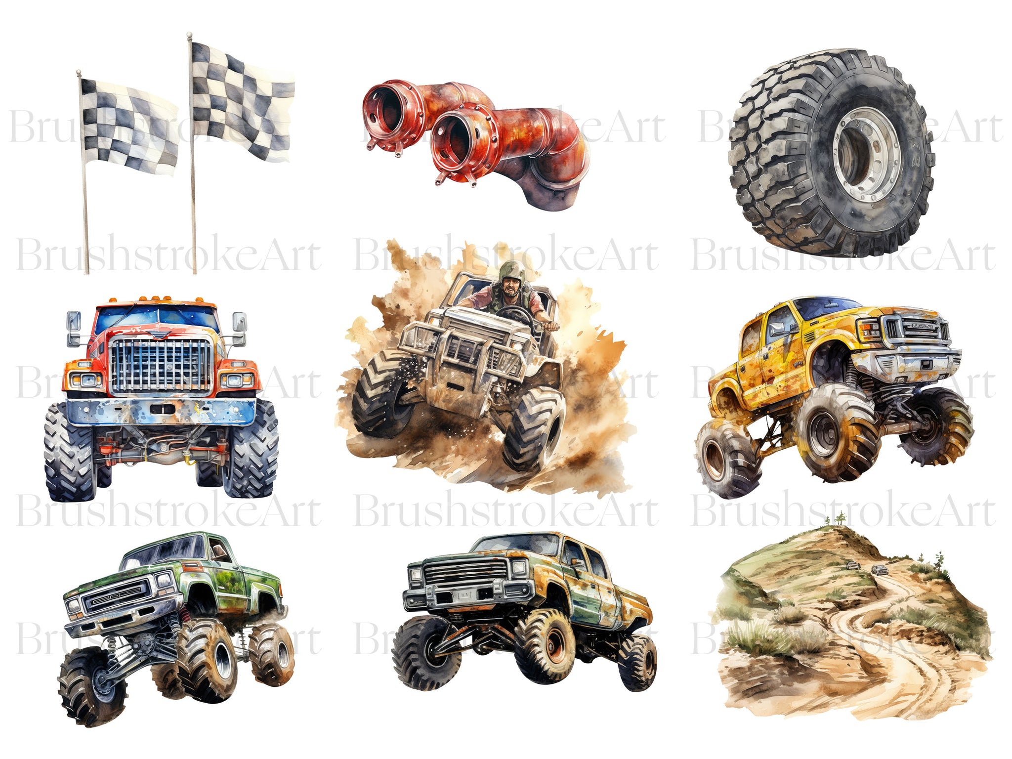 Watercolor Monster Truck Clipart, Watercolor Monster Truck Clipart, Big ...