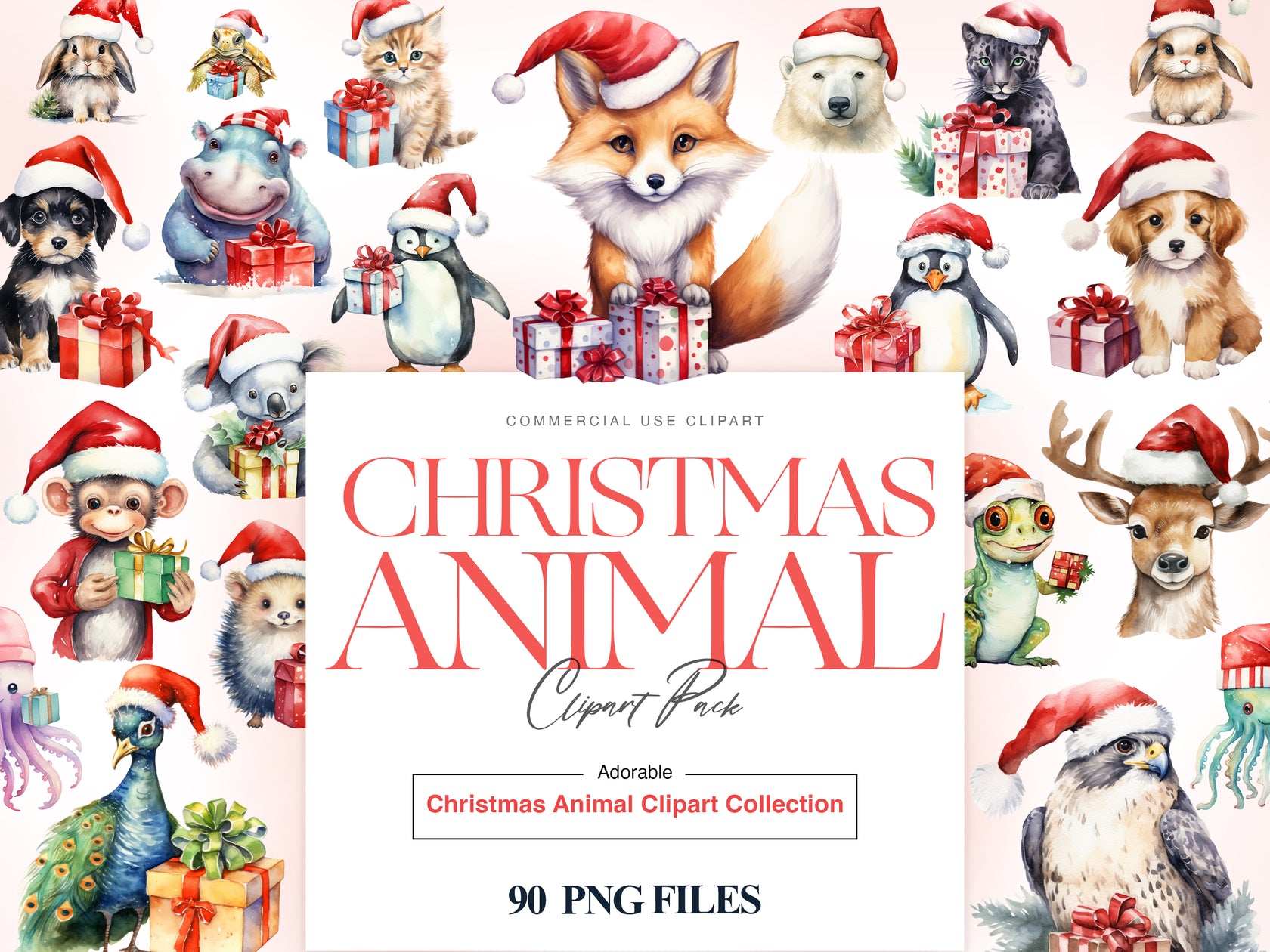 Christmas Animals Clipart, Watercolor Christmas Animals PNG – Clipartset