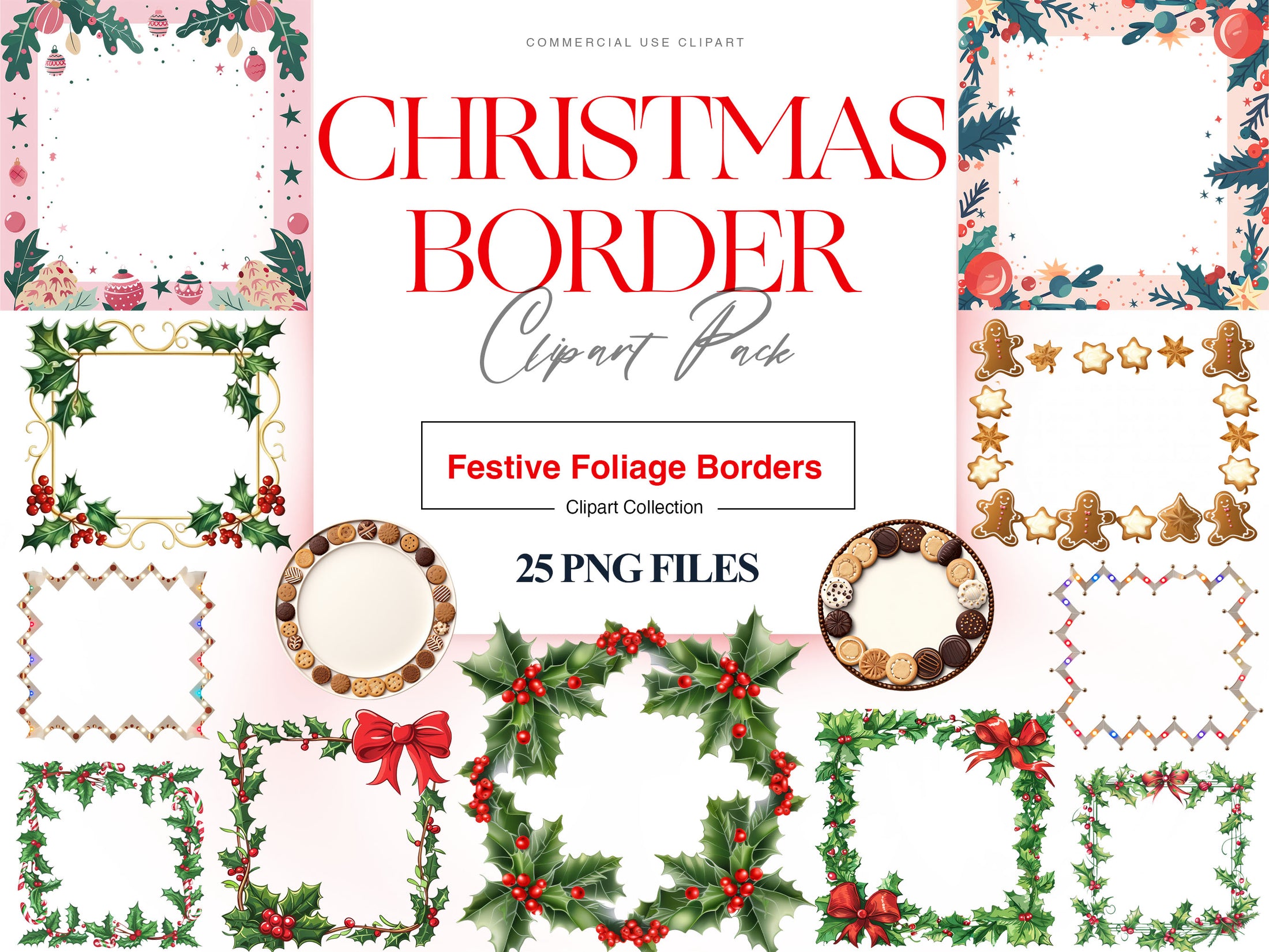 Christmas Border Clipart, Christmas Frame, Digital Border – Clipartset