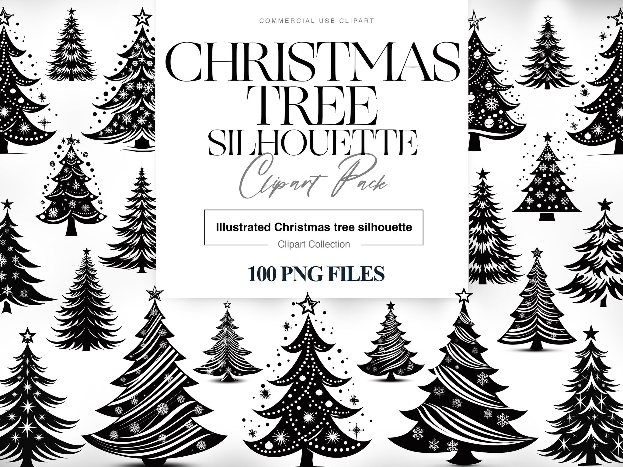 100 Christmas Tree Silhouette Clipart, Pine Tree Silhouette – Clipartset