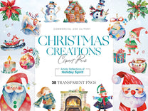 Watercolor Christmas Clipart, Christmas Tree, Snowman PNG – Clipartset