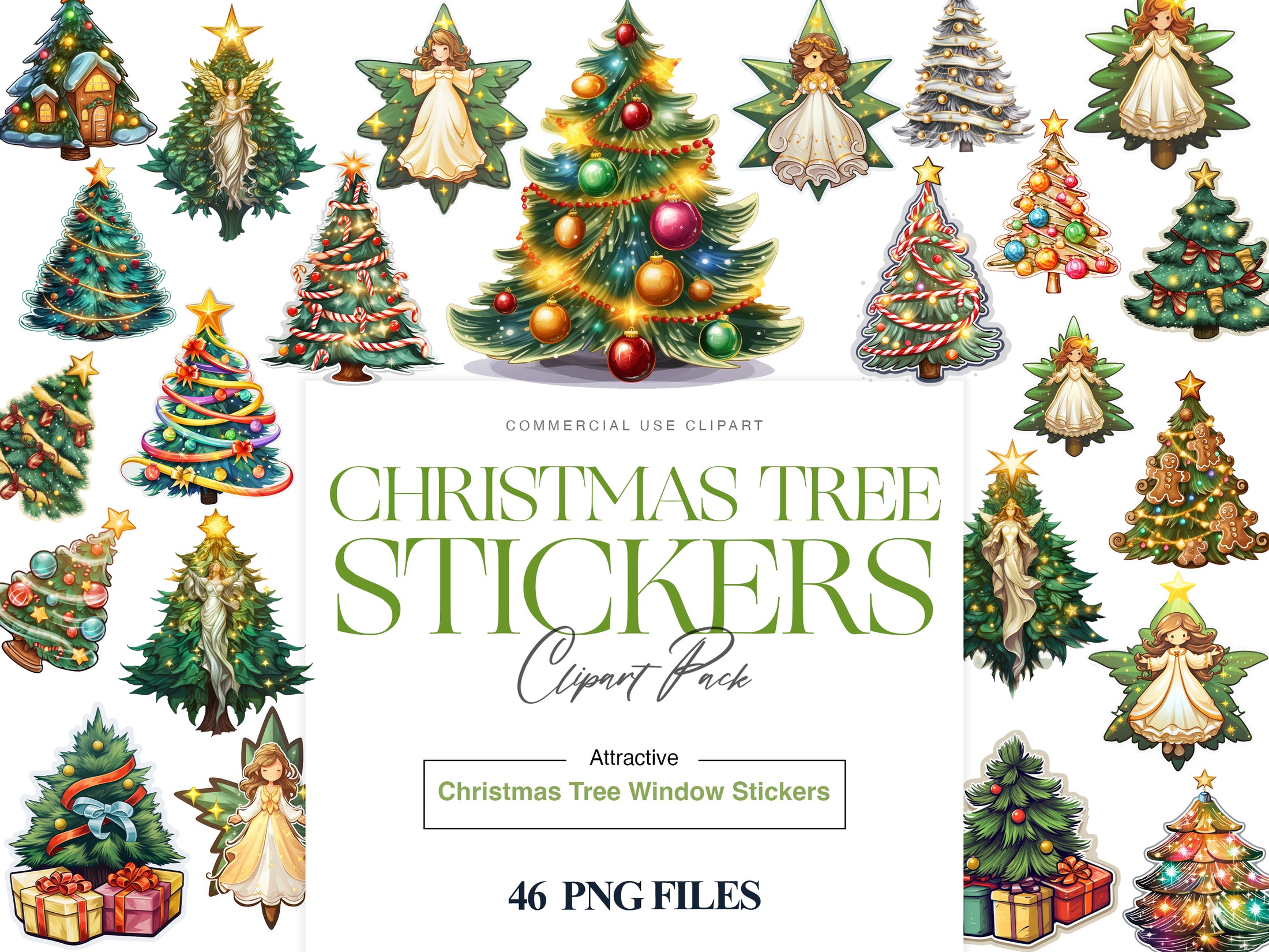 Christmas Tree Clipart, Pine Tree PNG, Christmas Stickers – Clipartset