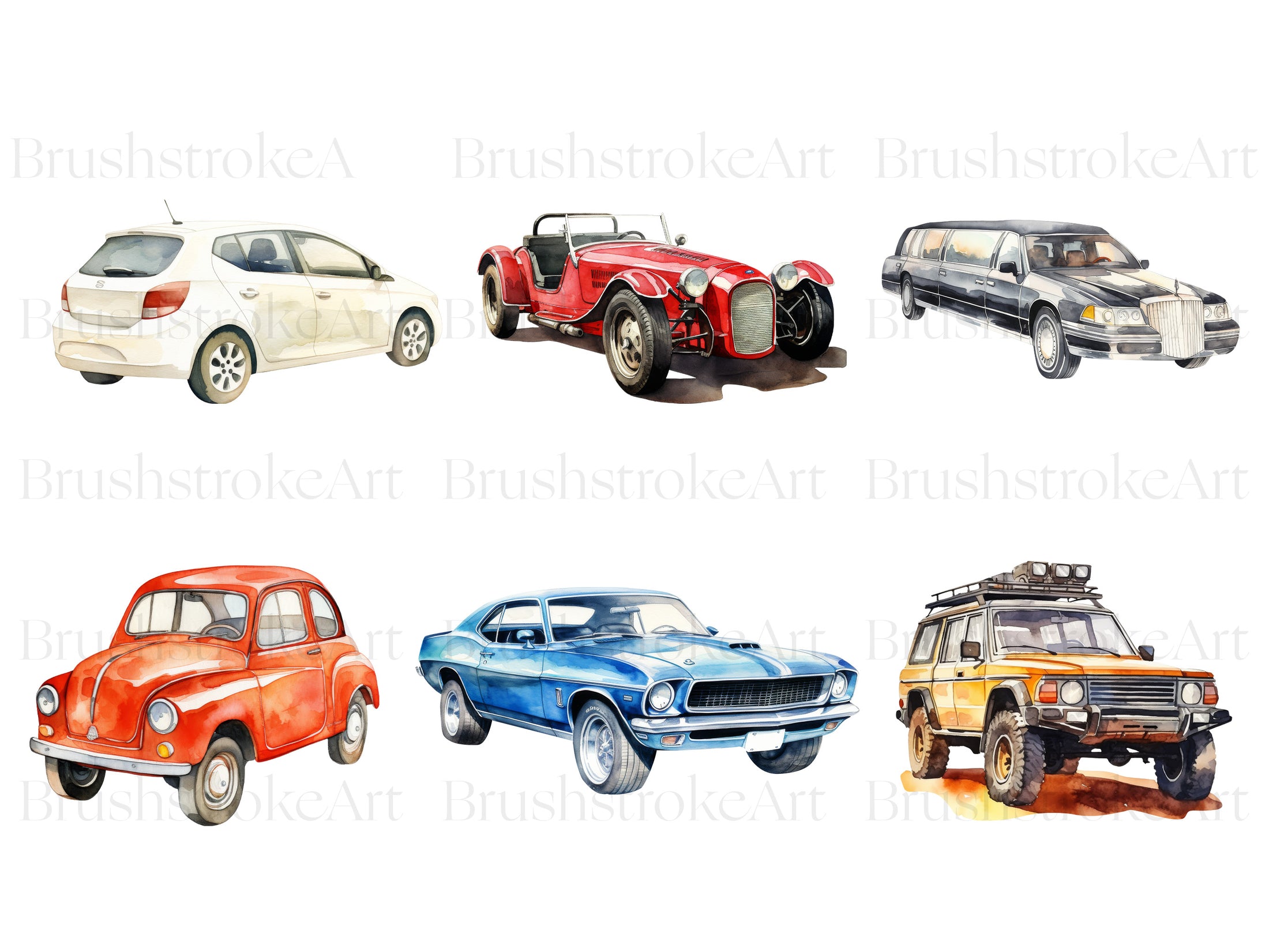 Watercolor Car Clipart, Muscle Car Clipart, Sports Car PNG – Clipartset