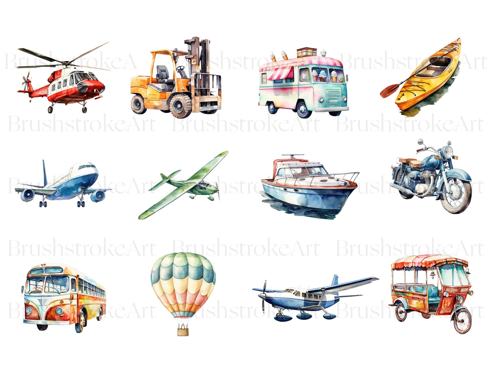 Watercolor Vehicle Clipart, Transportation A-Z, Truck, Car – Clipartset