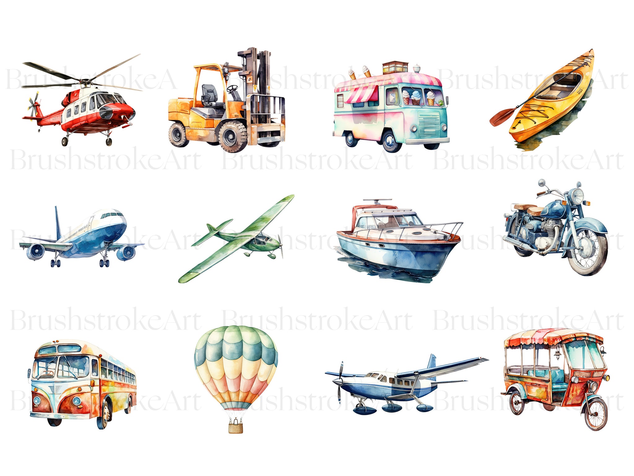 Watercolor Vehicle Clipart, Transportation A-Z, Truck, Car – Clipartset