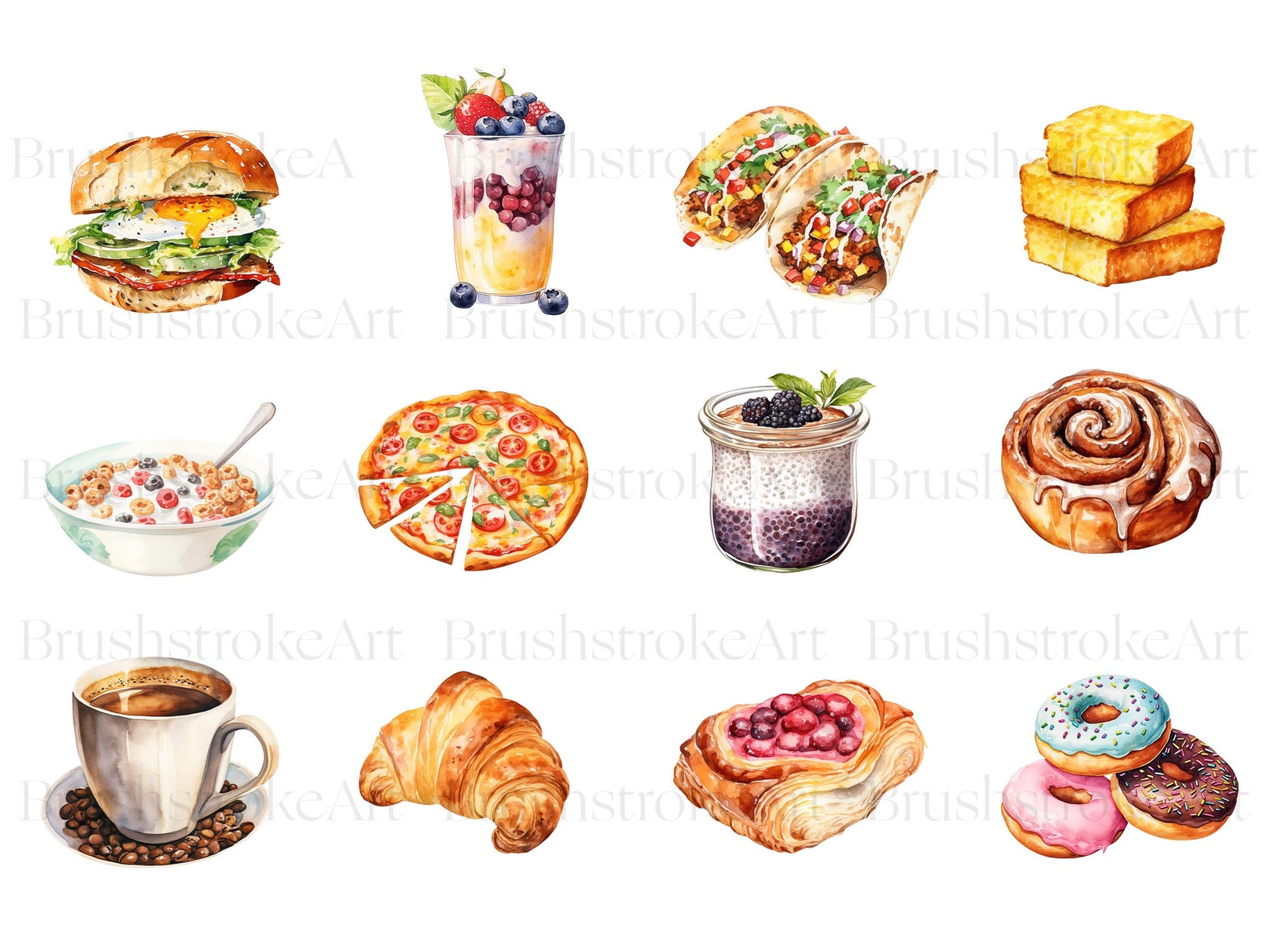 46 Watercolor Breakfast Clipart, English Breakfast, Coffee and Tea, Wa ...