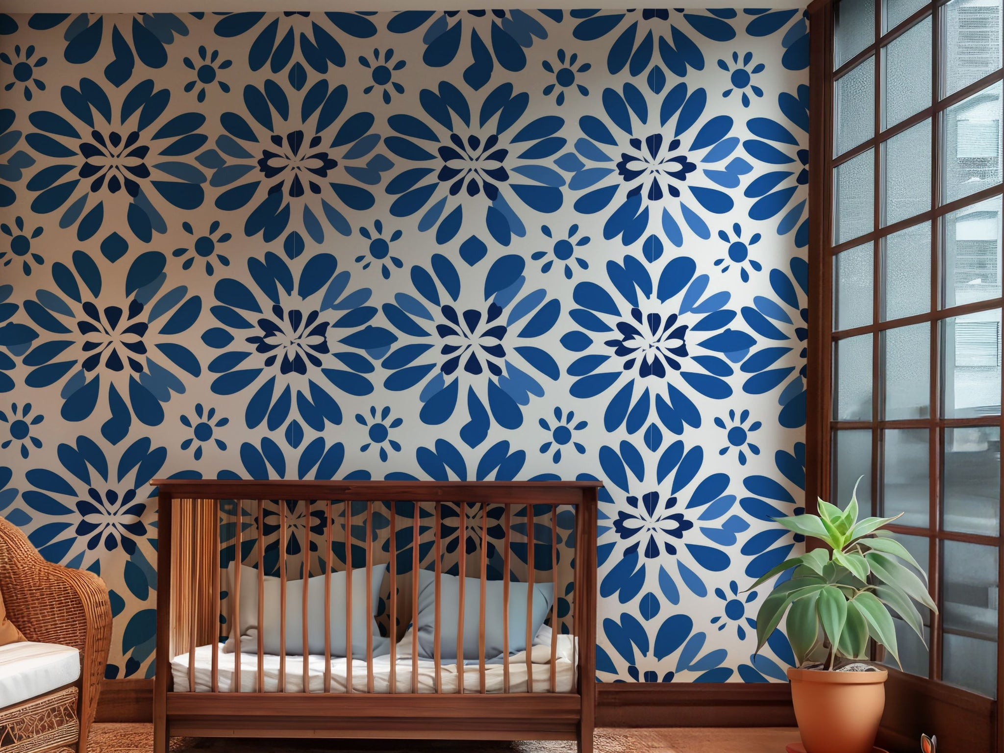 Blue Cutouts Seamless Patterns, Abstract Floral, Flower Design – Clipartset