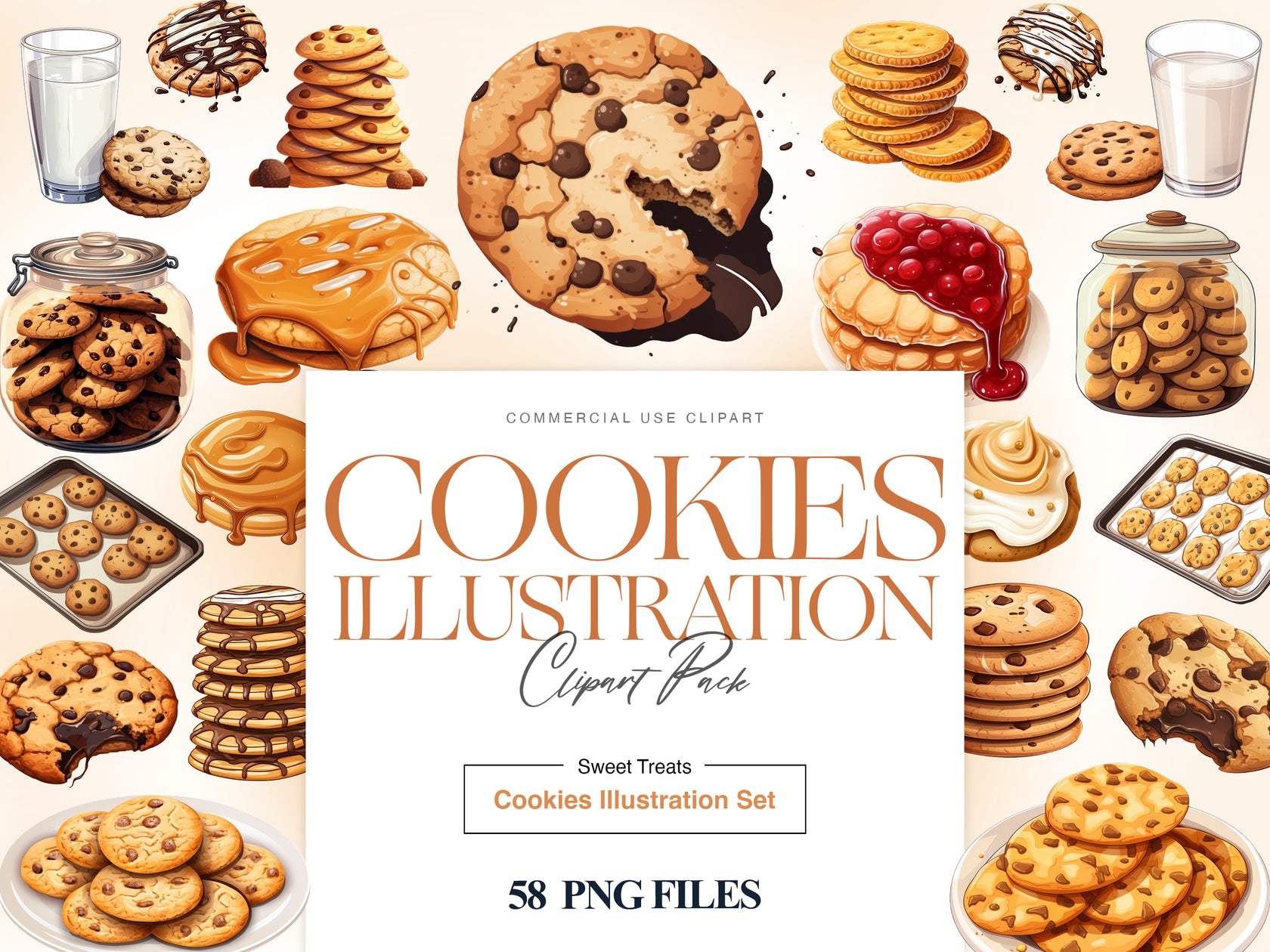 Watercolor Cookie Clipart, Choco Chip Cookie, Yummy Cookies – Clipartset
