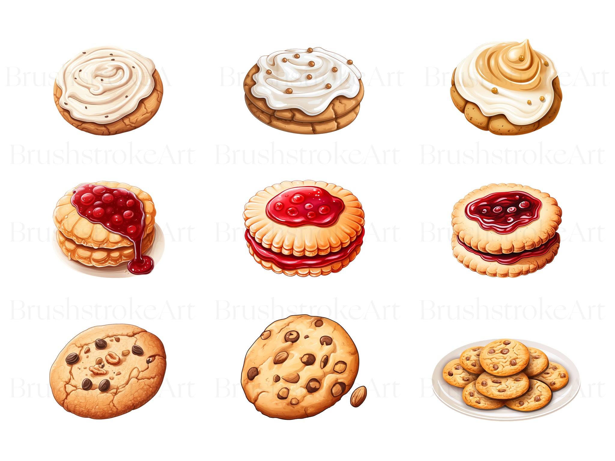 Watercolor Cookie Clipart, Choco Chip Cookie, Yummy Cookies – Clipartset