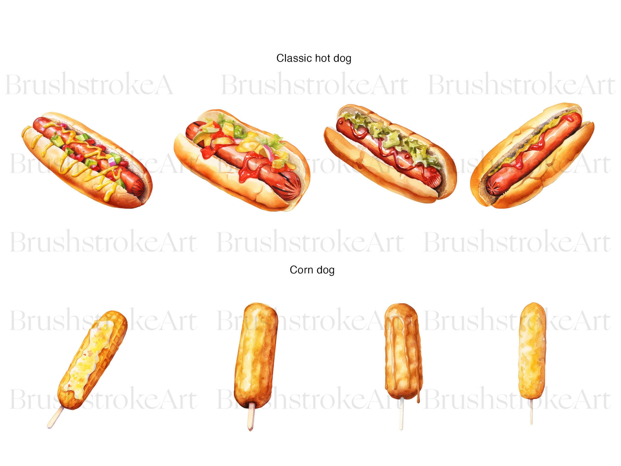 Watercolor Hotdog Clipart, Food, American Hotdog, Fast Food – Clipartset