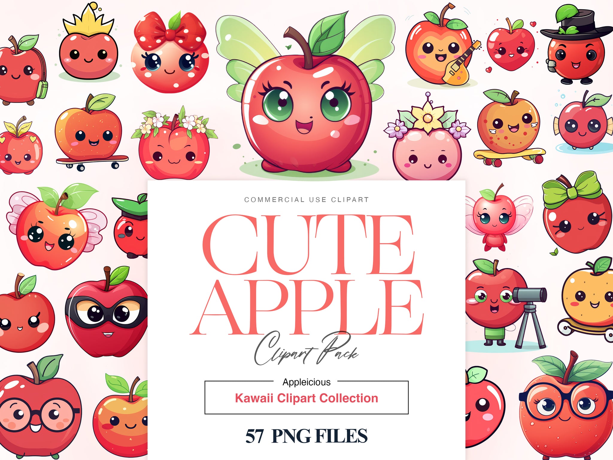 Cute Apple Clipart, Red Apple Fruit, Happy Fruit, Apple PNG – Clipartset