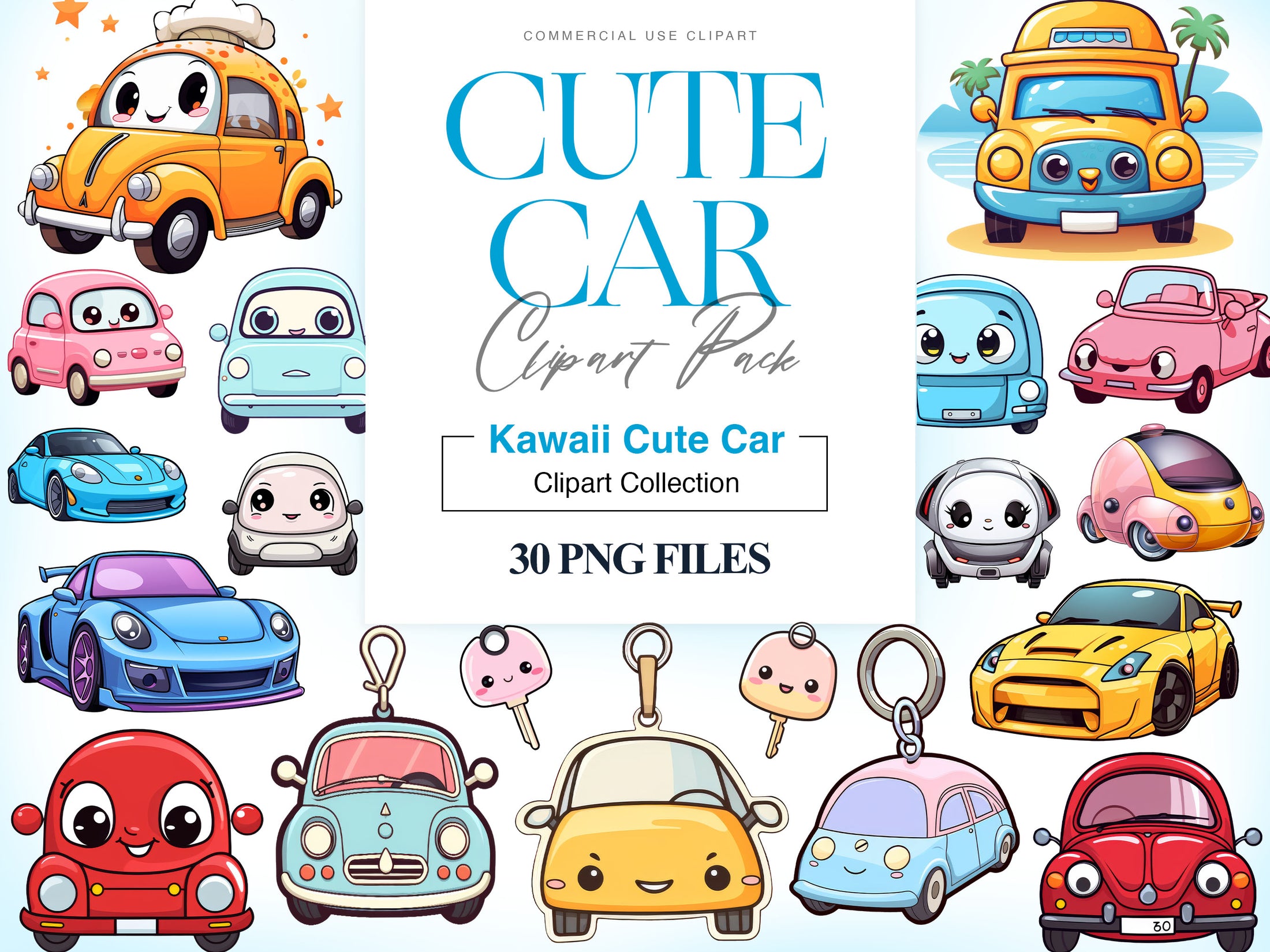 Cute Car Clipart, Yellow Car, Kawaii Car PNG, Colorful Cars – Clipartset