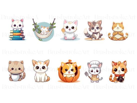 Kawaii Cat Clipart, Cute Kitten PNG, Kawaii Birthday Cats – Clipartset