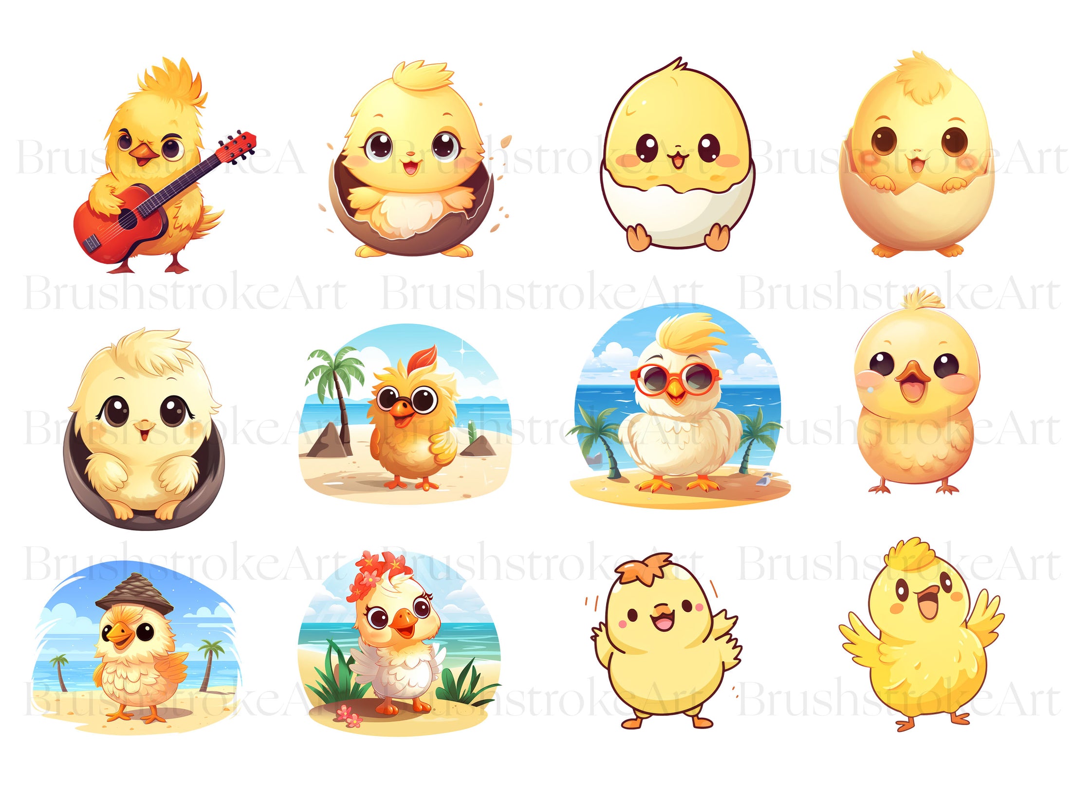 Cute Chicken Clipart, Baby Chicken Hatching, Kawaii Chicken – Clipartset