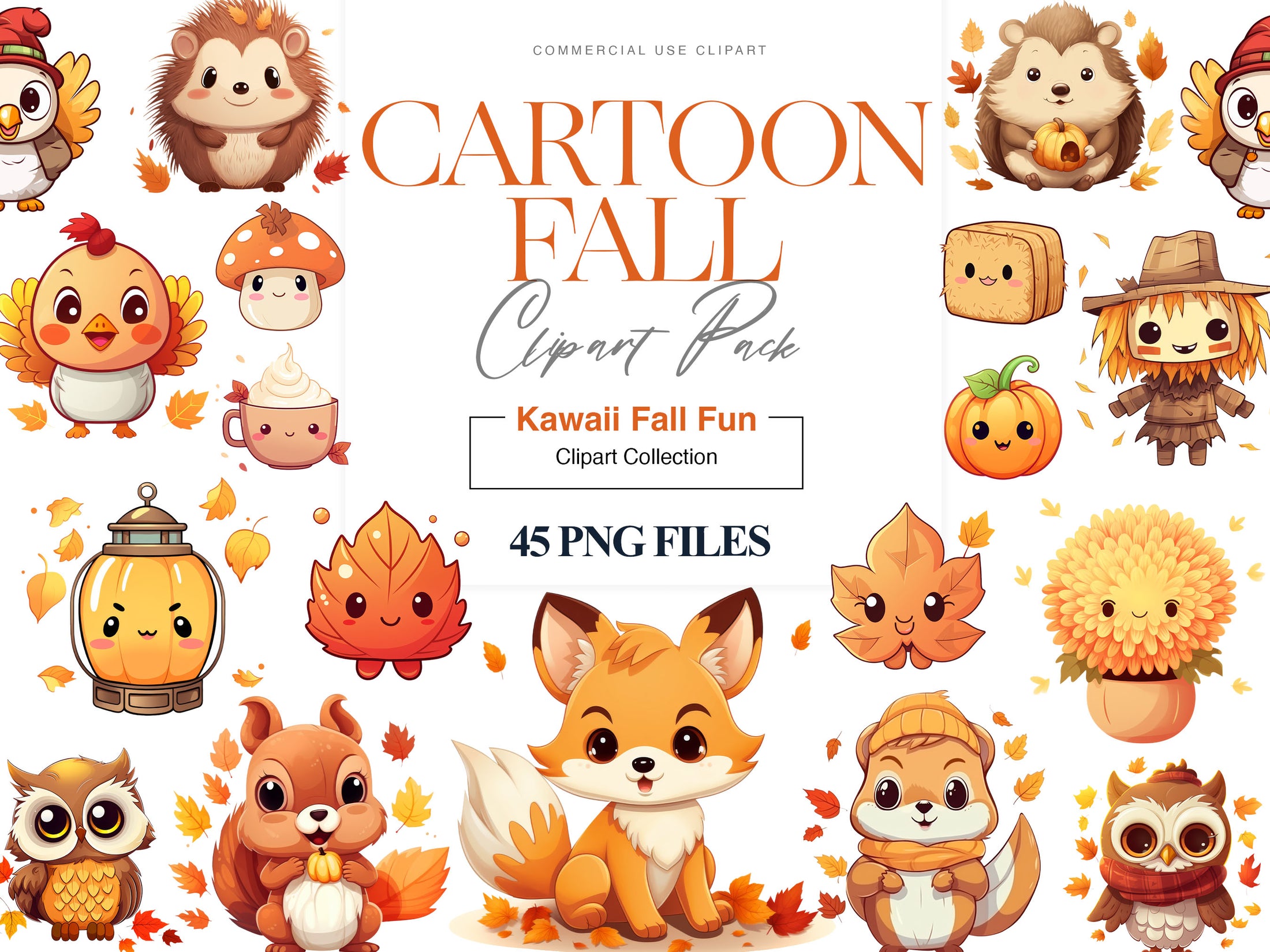 Cute Fall Clipart, Pumpkin, Cute Autumn PNG, Fall Animals – Clipartset