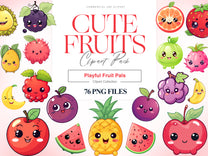 Cute Fruit Clipart, Smiling Fruit Happy, Kawaii Fruit PNG – Clipartset